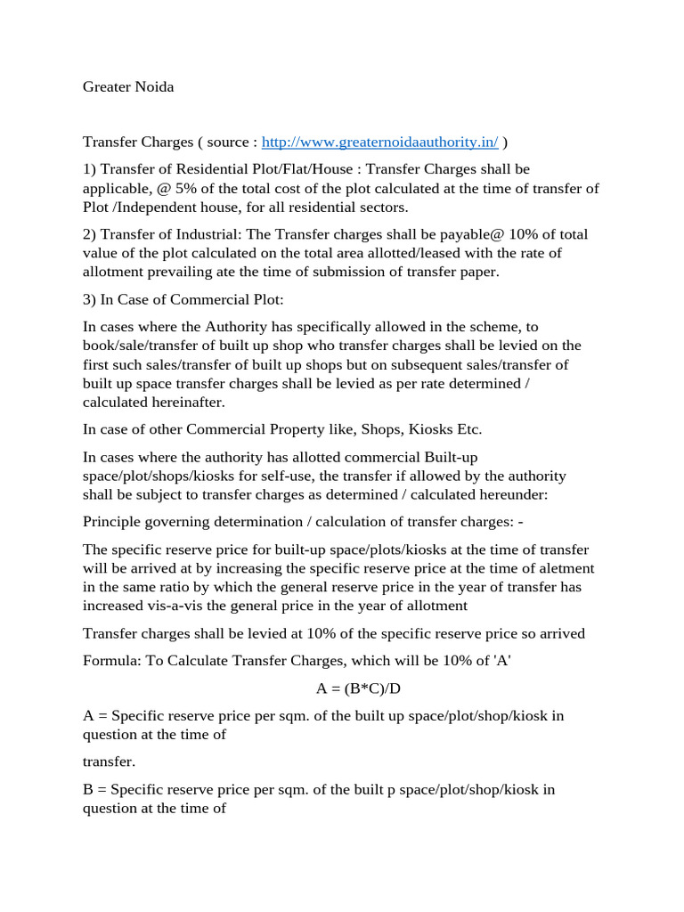 Greater Noida Transfer Charges Guide | PDF | Government Finances | Taxes