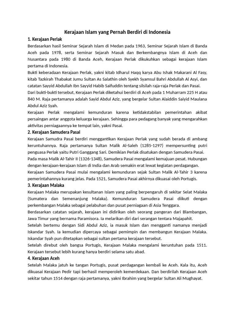 Kerajaan Islam Yang Pernah Berdiri Di Indonesia | PDF | Sejarah