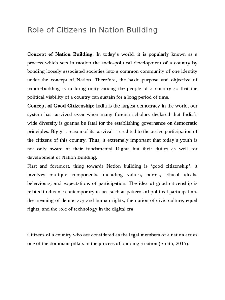 Role of Citizens in Nation Building | PDF | Citizenship | Nation