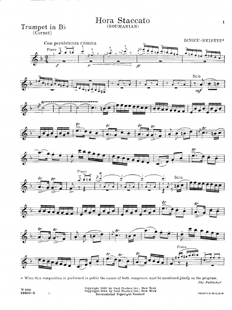 Dinicu-Heifetz - Hora Staccato Sib | PDF