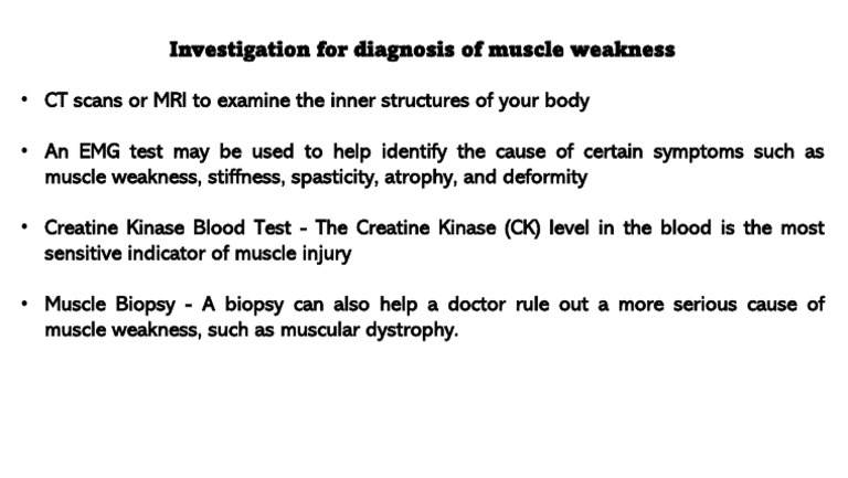 Investigation For Diagnosis of Muscle Weakness | PDF | Wellness