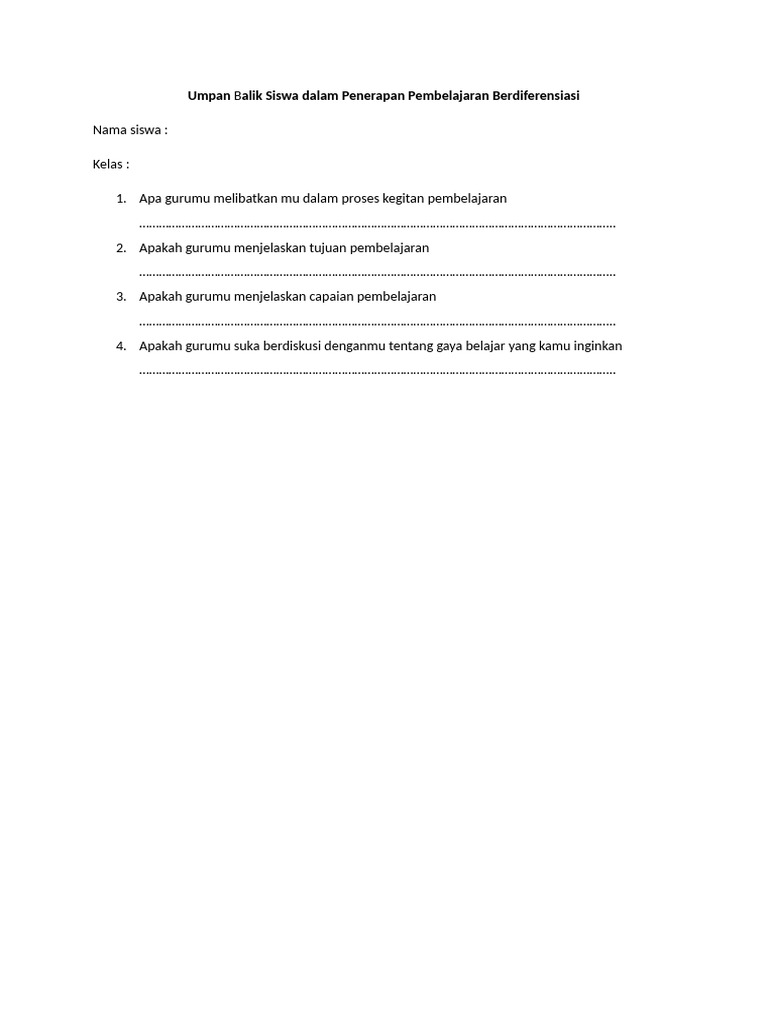 Umpan Balik Siswa Dalam Penerapan Pembelajaran Berdiferensiasi | PDF | Karier & Perkembangan ...