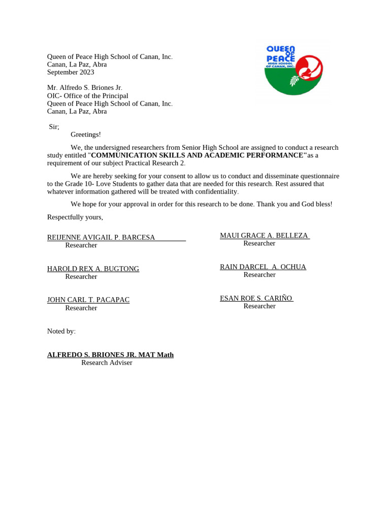 RESEARCH12 Request Letter 1 | PDF