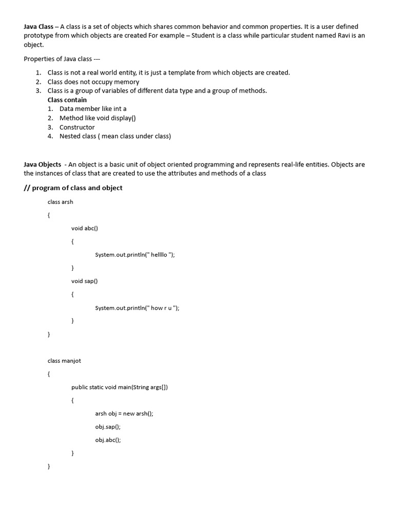 Notes Class Obj Constructor Pdf Constructor Object Oriented Programming Programming