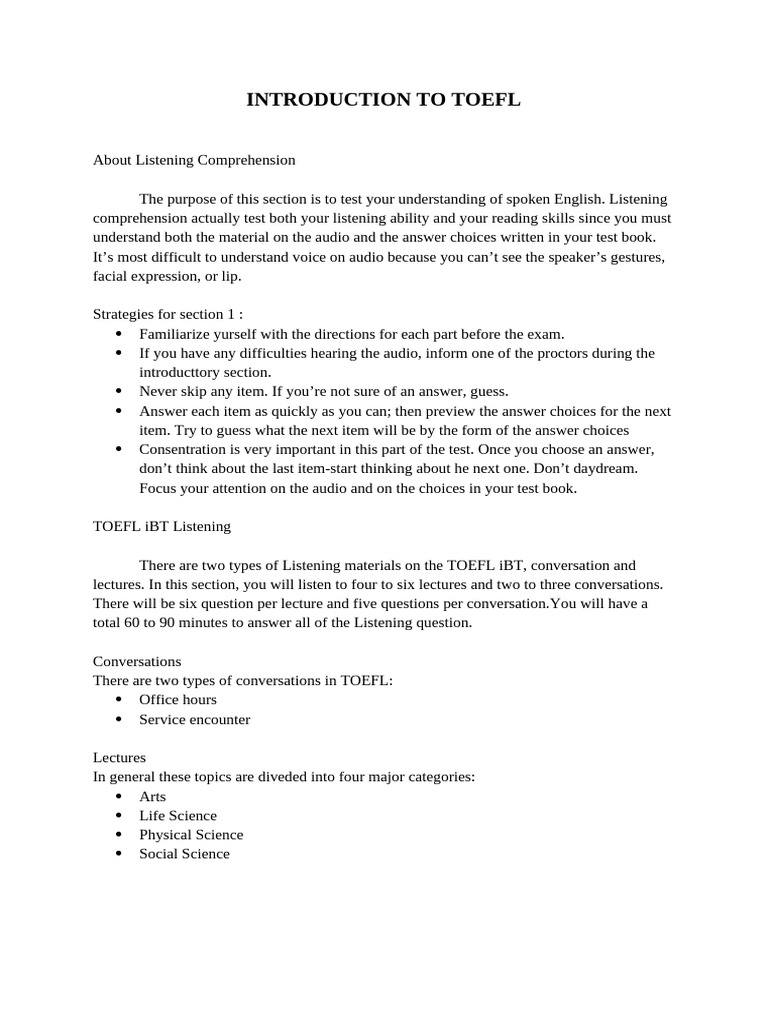 Introduction To Toefl | PDF | Test Of English As A Foreign Language ...