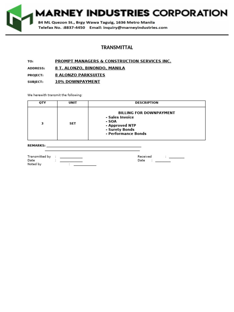 8 Alonzo Parksuites Downpayment Notice | PDF