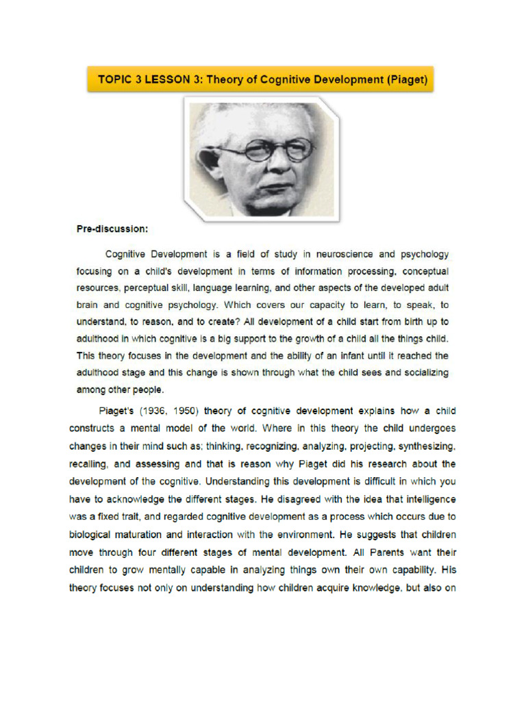 Piagets Theory of Cognitive Development | PDF