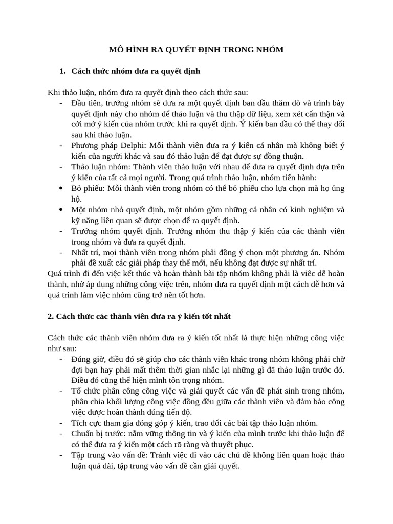 BT3 - Chương 4d - Mô hình ra quyết định trong nhóm | PDF