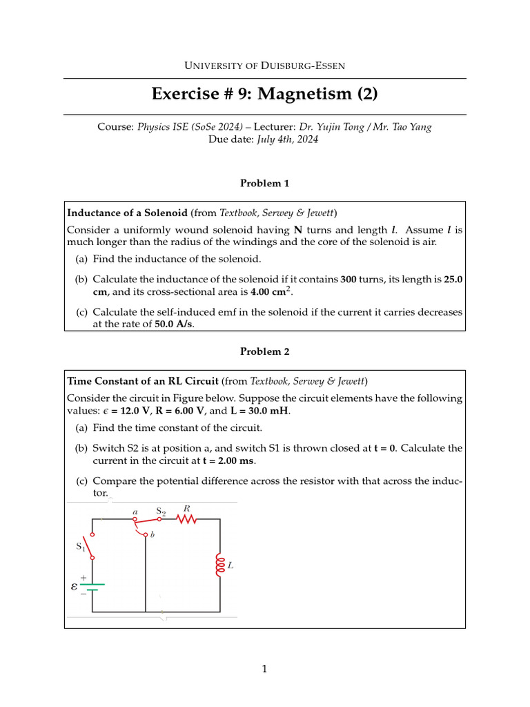 UDE Physics Exercise 9 | PDF