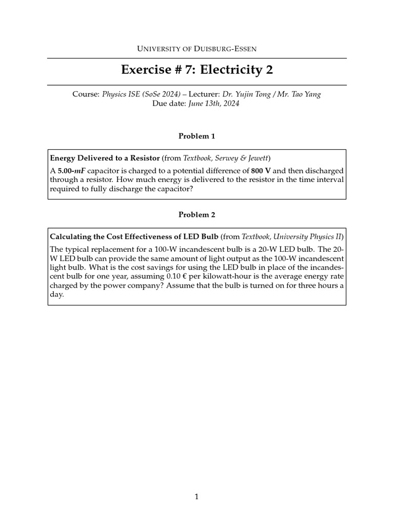 Electricity Exercises: Physics ISE 2024 | PDF