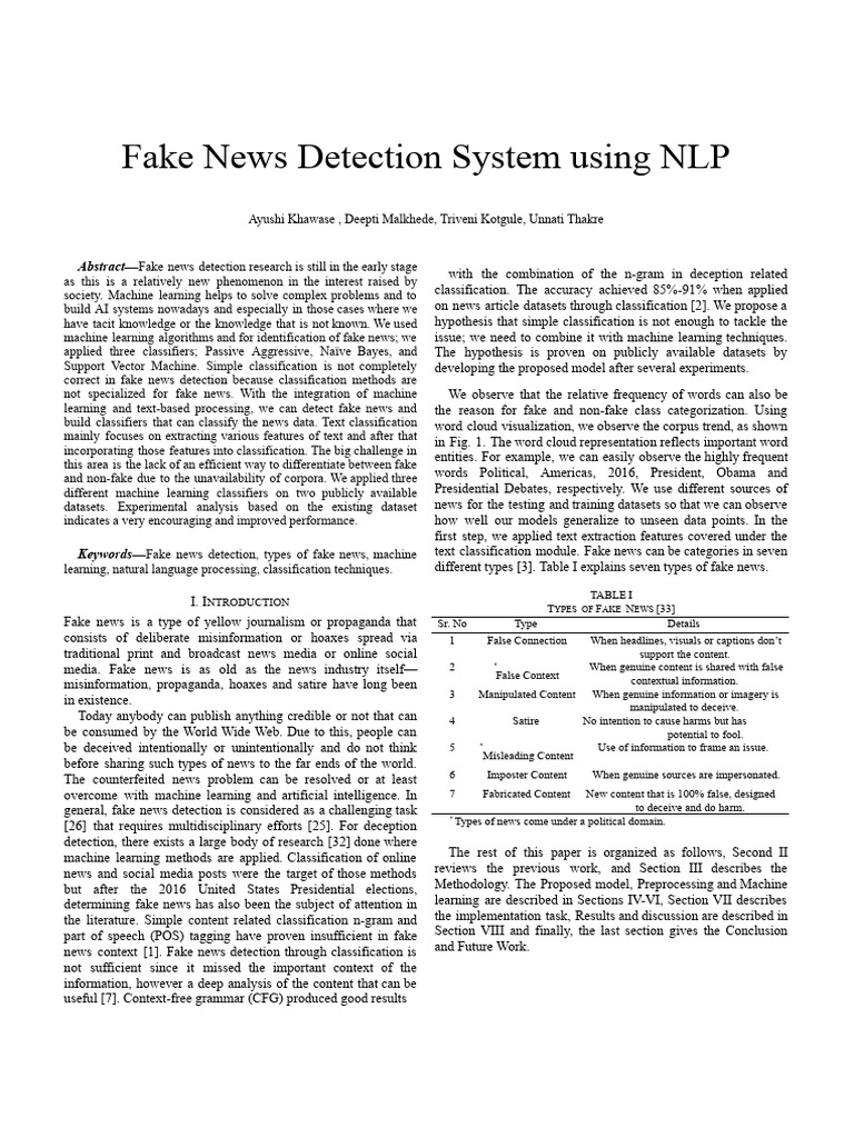 N LP Research Paper Fake News Detection | PDF | Statistical ...