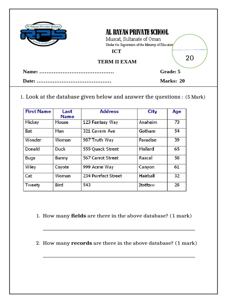Grade 5 ICT Term II Exam Questions | PDF