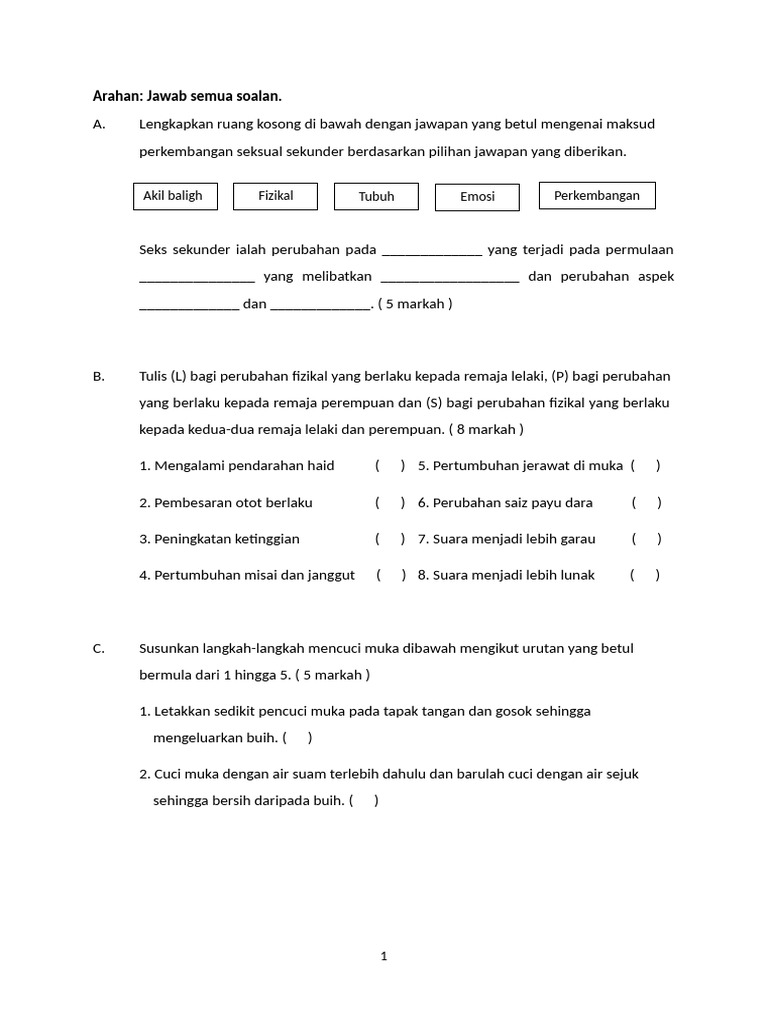 Soalan PJK f1 Ujian 1 2023 | PDF