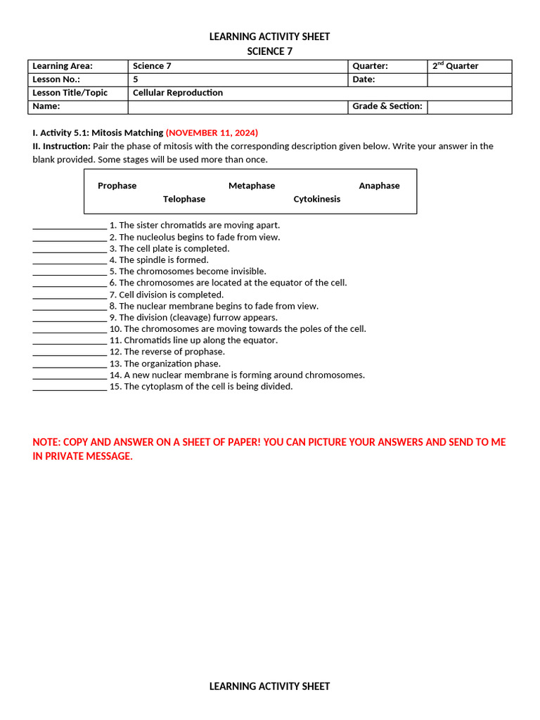 Q2 LAS MATATAG For Learners | PDF | Sexual Reproduction | Meiosis
