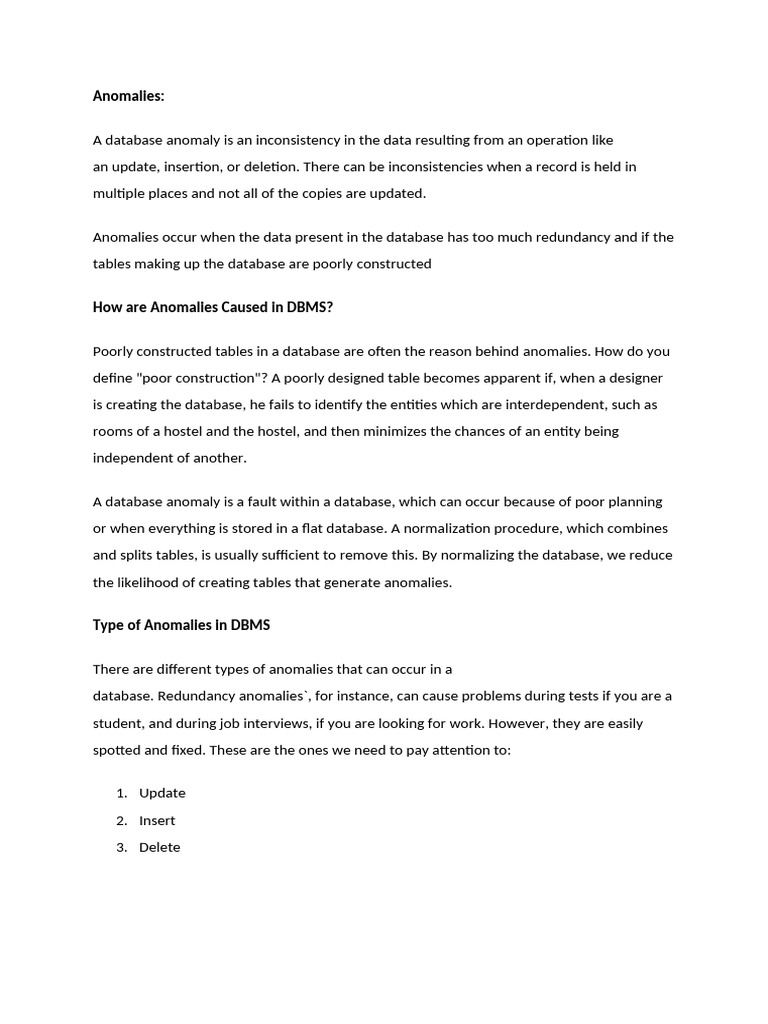 Class 1 - 02 - Data - Anomalies | PDF | Databases | Data Management Software