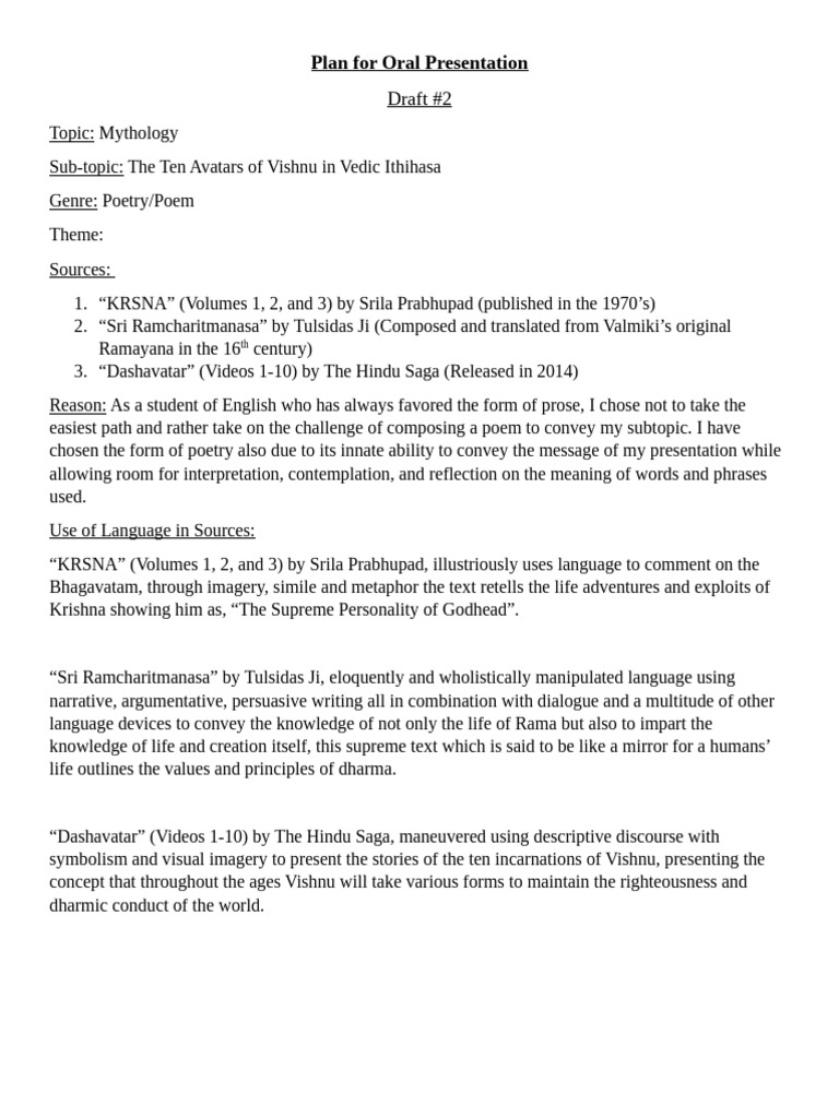 Plan For Oral Presentation English Sba | PDF | Classics | General Fiction