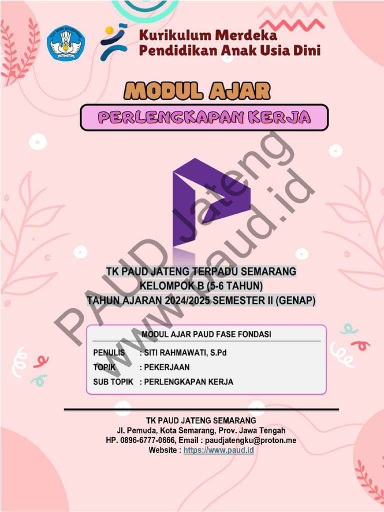 66 Modul Ajar TK B 2024 2025 Smt2 12 Perlengkapan Kerja PDF | PDF