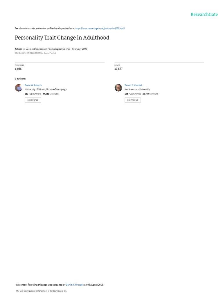 Personality Trait Change in Adulthood | PDF | Psychology | Behavioural ...