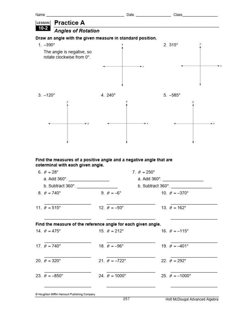 Angles of Rotation - Practice A | PDF | Elementary Mathematics | Euclidean Geometry