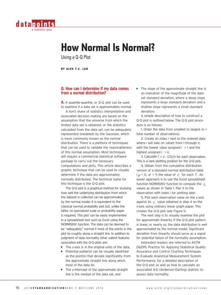 How Normal Is Normal, Using A Q-Q Plot, ASTM Data Points, May-June 2014 ...
