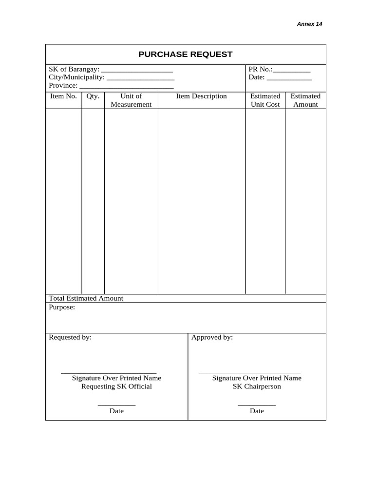 Annex 14 - Purchase Request | PDF