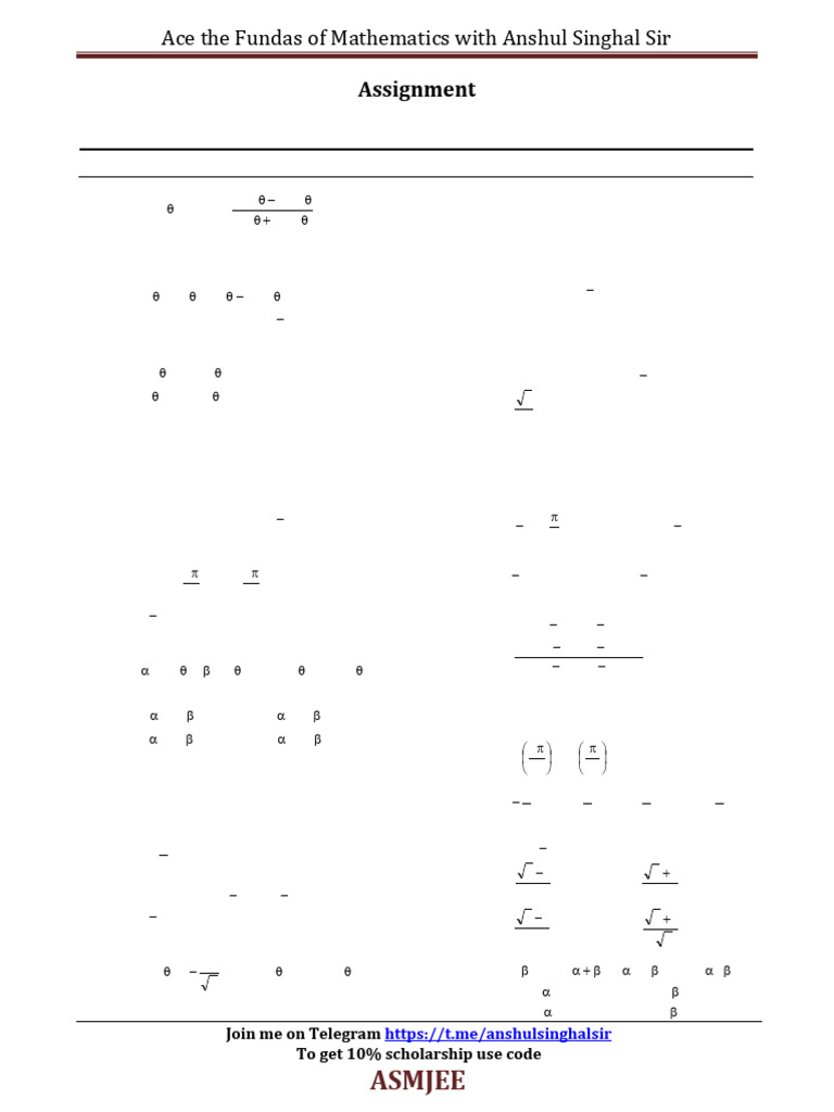 Trigonometric Ratio Assignment Pdf Functions And Mappings Mathematical Relations