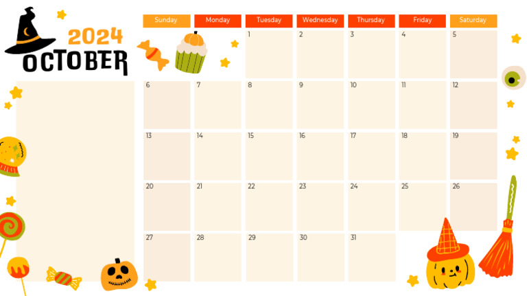 Black Orange Beige Playful Illustrated Happy Halloween October 2024 ...