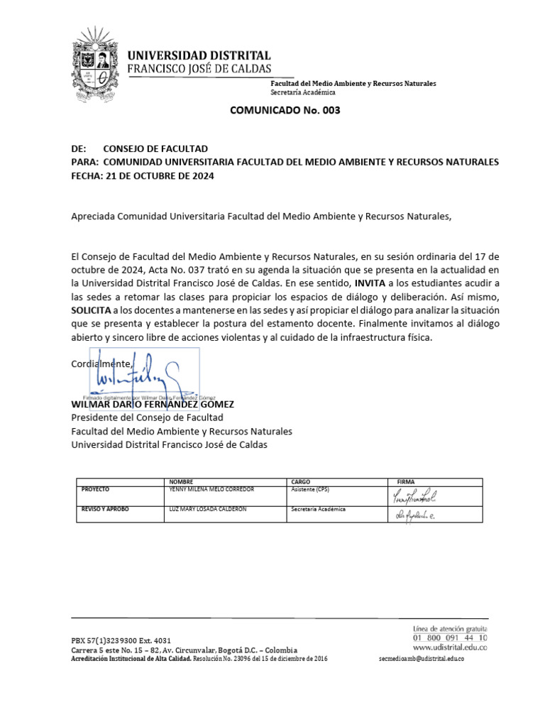 COMUNICADO No. 003 | PDF