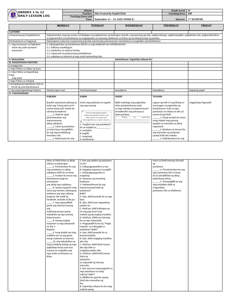 DLL - Esp 4 - Q1 - W3 | PDF