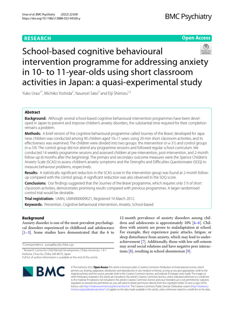 School-Based Cognitive Behavioural Intervention Programme For ...