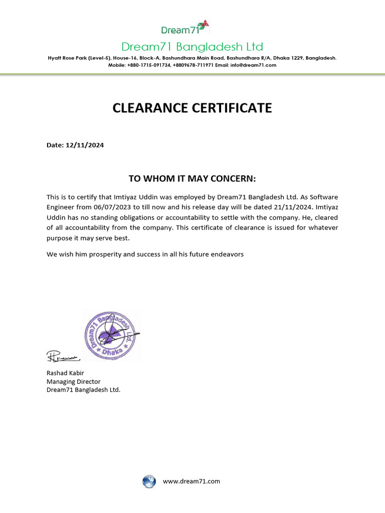 Clearance Certificate | PDF | Finance & Money Management
