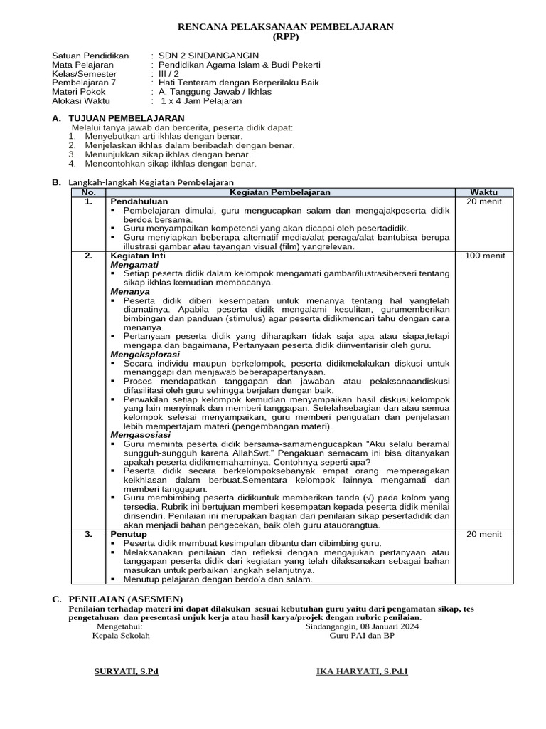 RPP Bu Ika Kelas 3 | PDF
