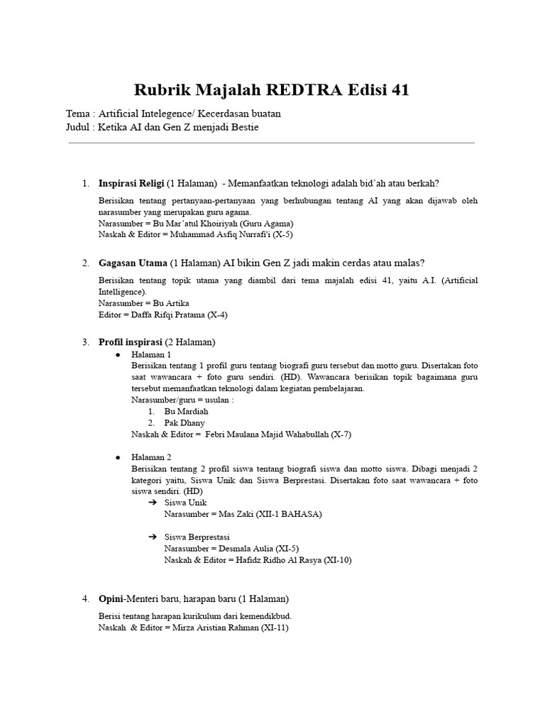 Pembagian Rubrik Majalah REDTRA Edisi 41 | PDF | Seni & Disiplin Bahasa