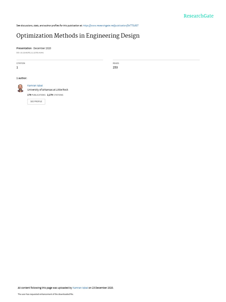 Engineering Design Optimization Methods | PDF | Bending | Beam (Structure)