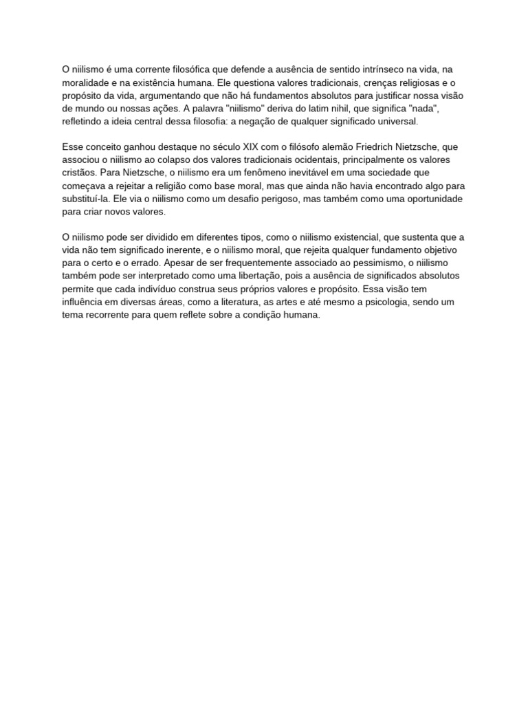 Entendendo o Niilismo Filosófico | PDF | Filosofia | Religião e ...