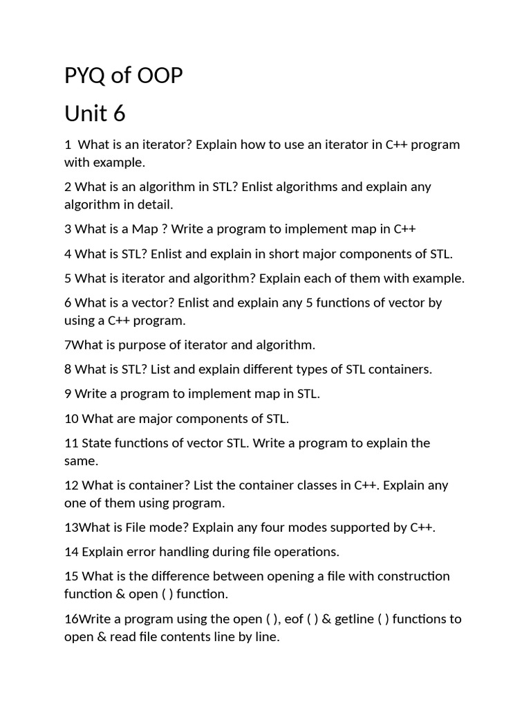 Pyq Of Oop Unit 6 Pdf