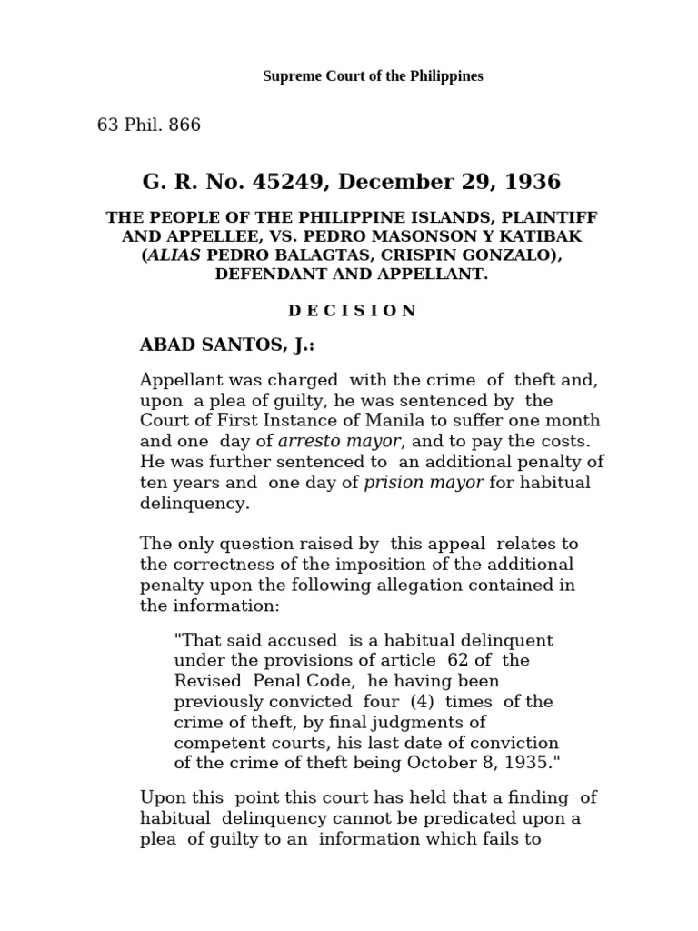 Supreme Court Ruling on Habitual Delinquency | PDF | Legal Procedure ...