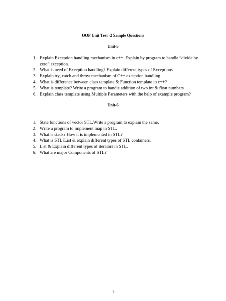 OOP Unit Test - 2 Sample Questions | PDF OOP Unit Test - 2 Sample Questions | PDF