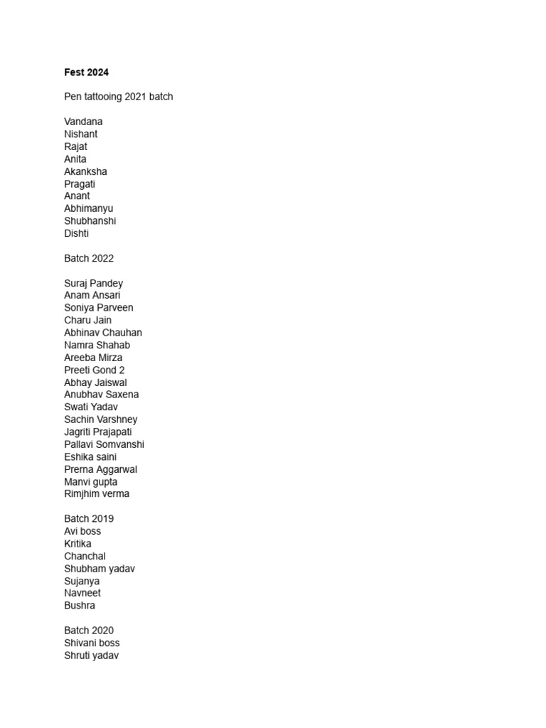 Fest 2024: Tattooing Batch Lists | PDF