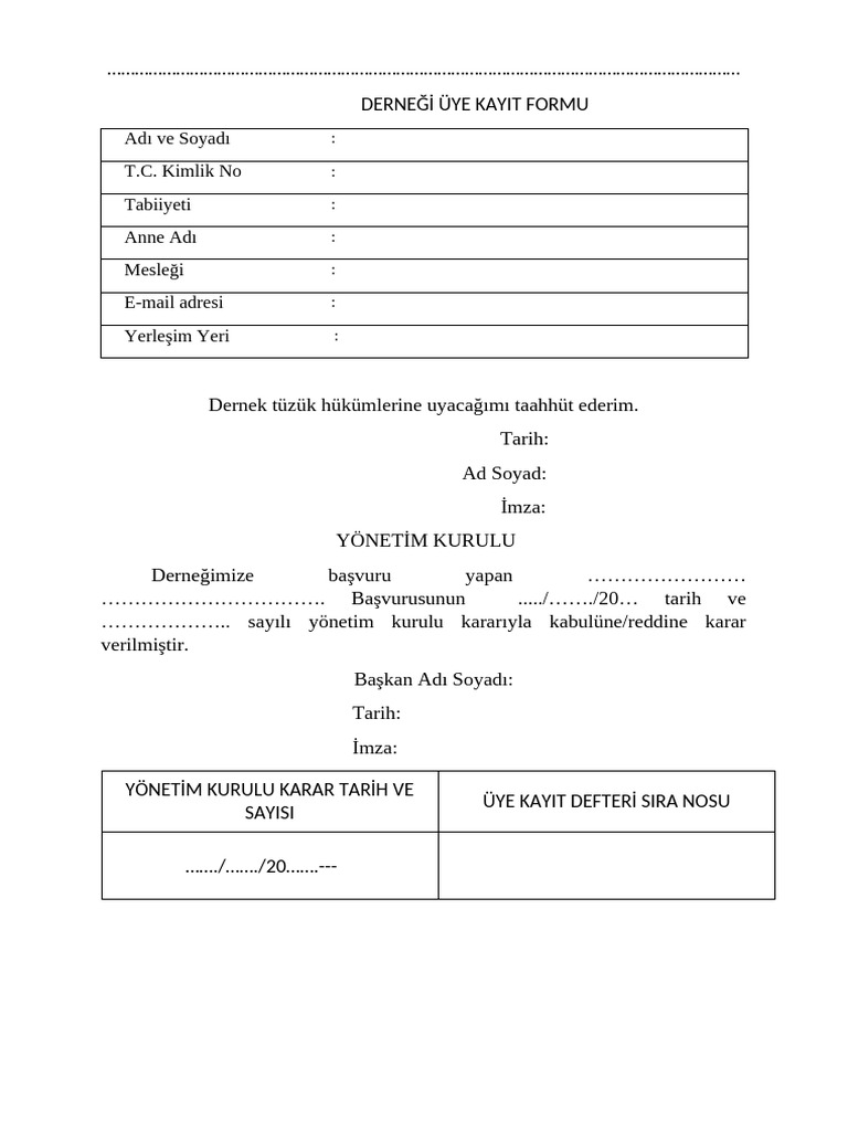 Dernek Üye Kayit Formu | PDF