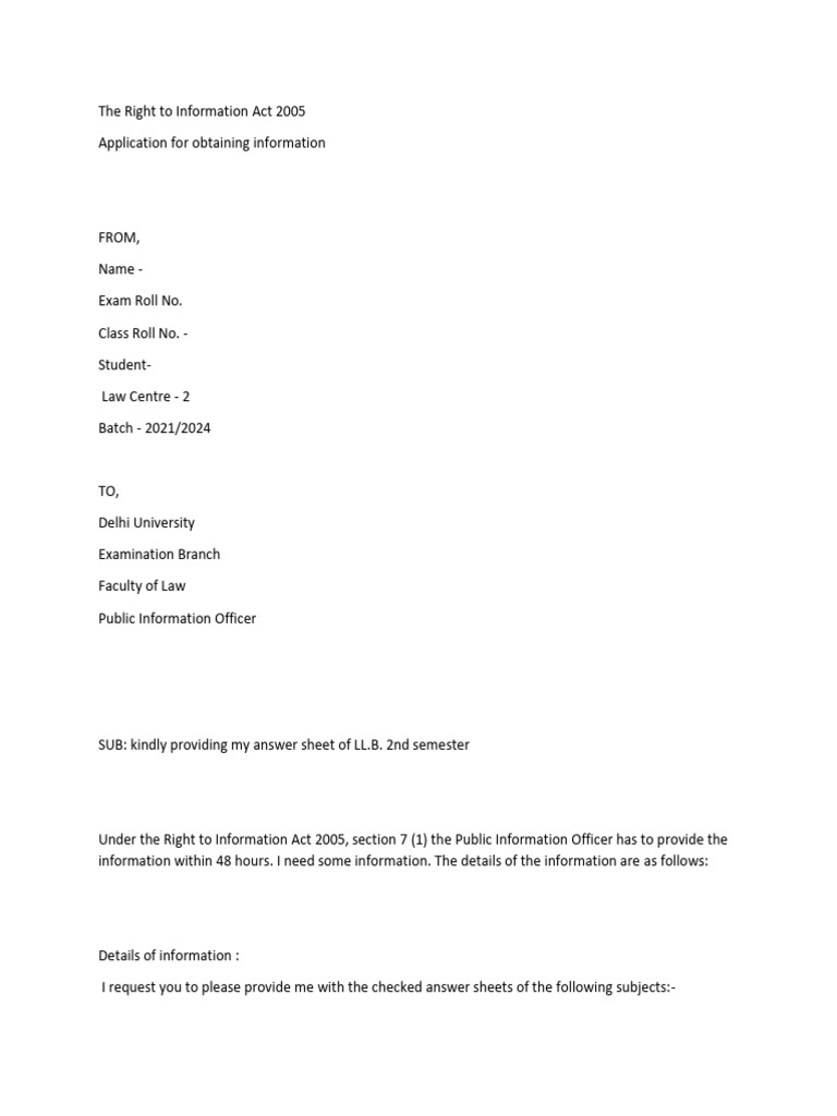 RTI Application for Exam Answer Sheets | PDF | Social Science | Law