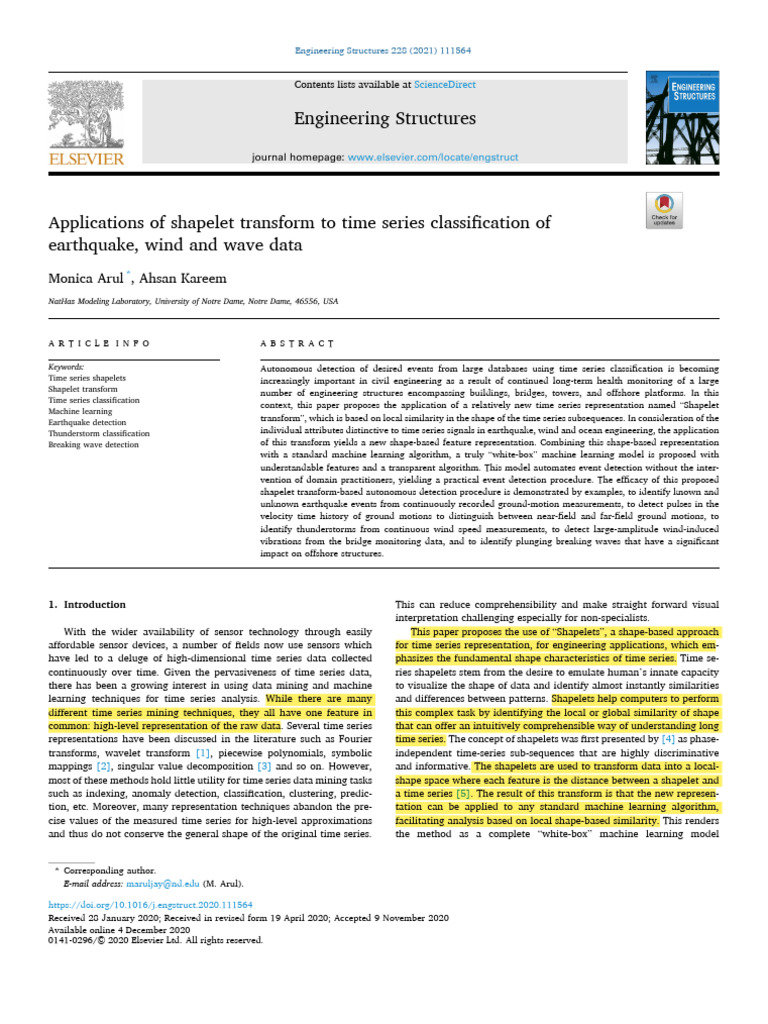 Arul2021 Applications Of Shapelet Transform To Time Series Classification Of Earthquake Wind