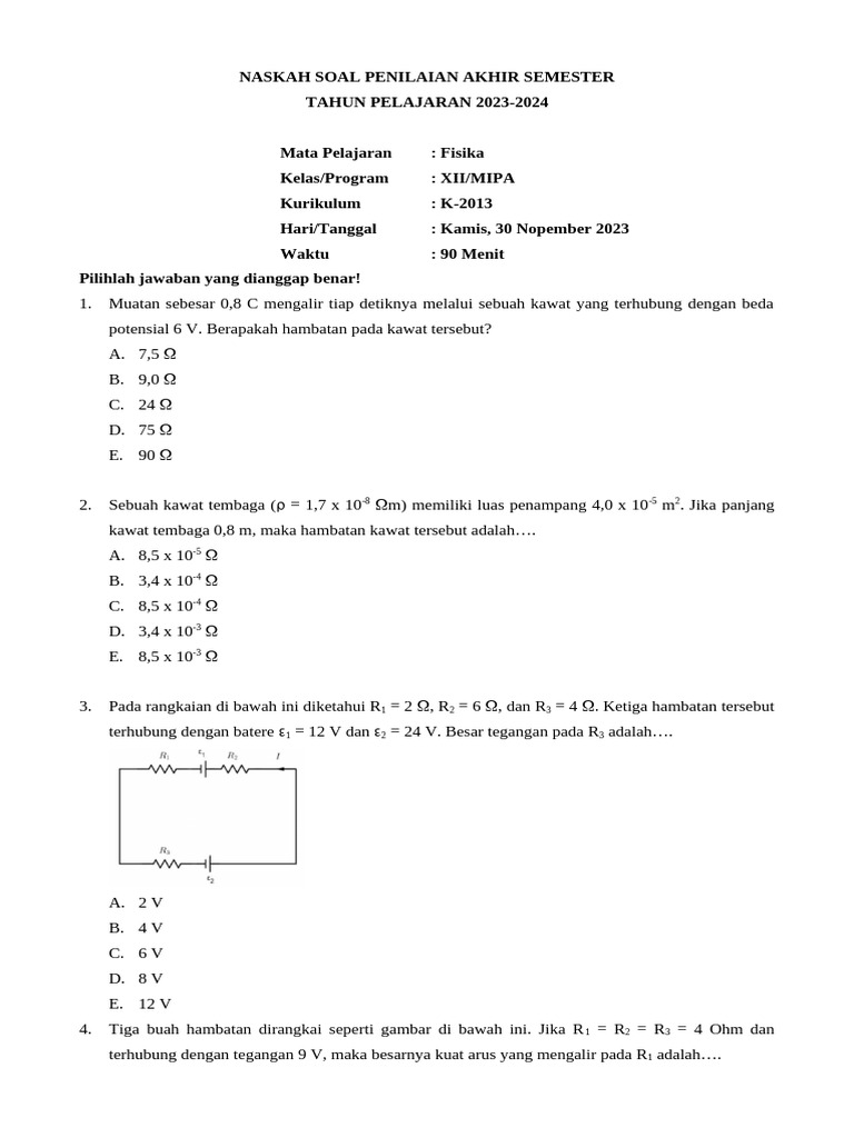 Naskah Soal - PAS - Fisika - XII - 2023 | PDF