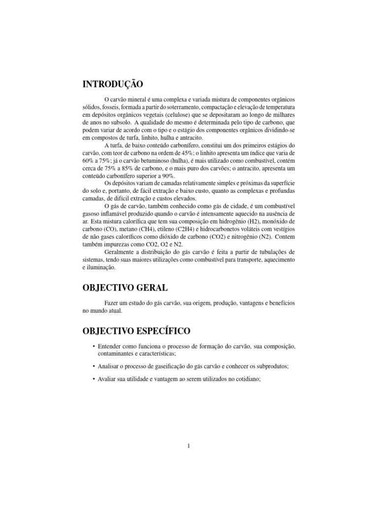 Gás Carvão: Formação e Gaseificação | PDF | Dióxido de carbono ...