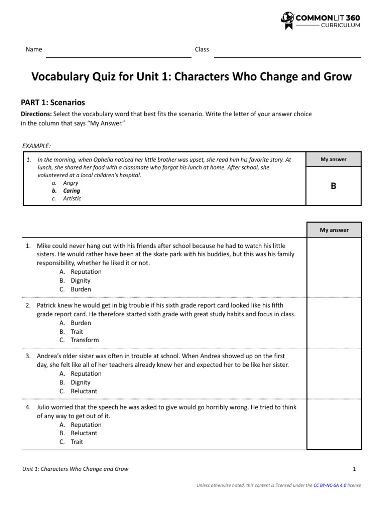 6G Unit 1 Vocabulary Quiz STUDENT COPY Ed2.0 - Google Docs | PDF ...