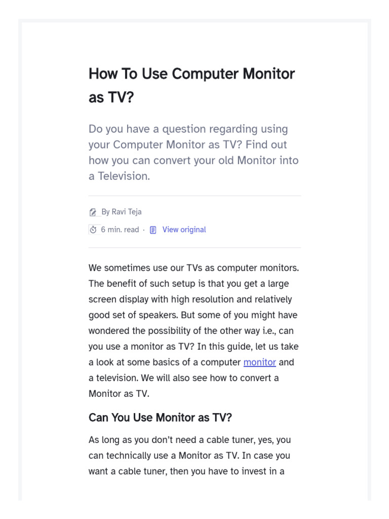 How To Use Computer Monitor As TV | PDF | Display Resolution | Computer Monitor