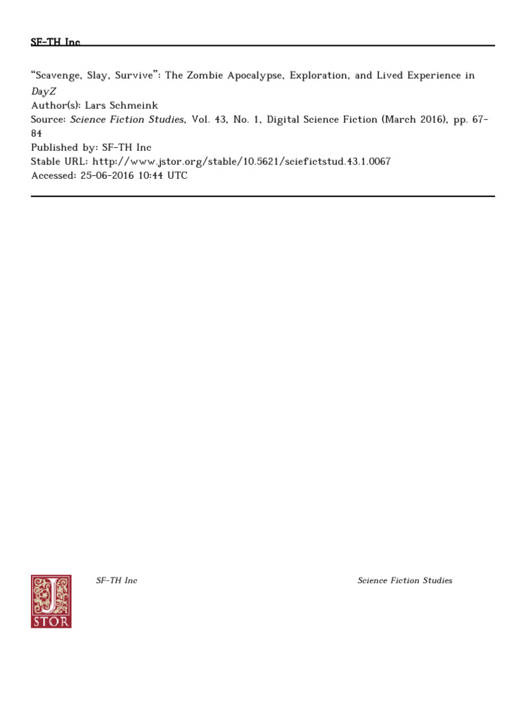 Schmeink, 2016 Scavenge, Slay, Survive - The Zombie Apocalypse, Exploration, and Lived ...