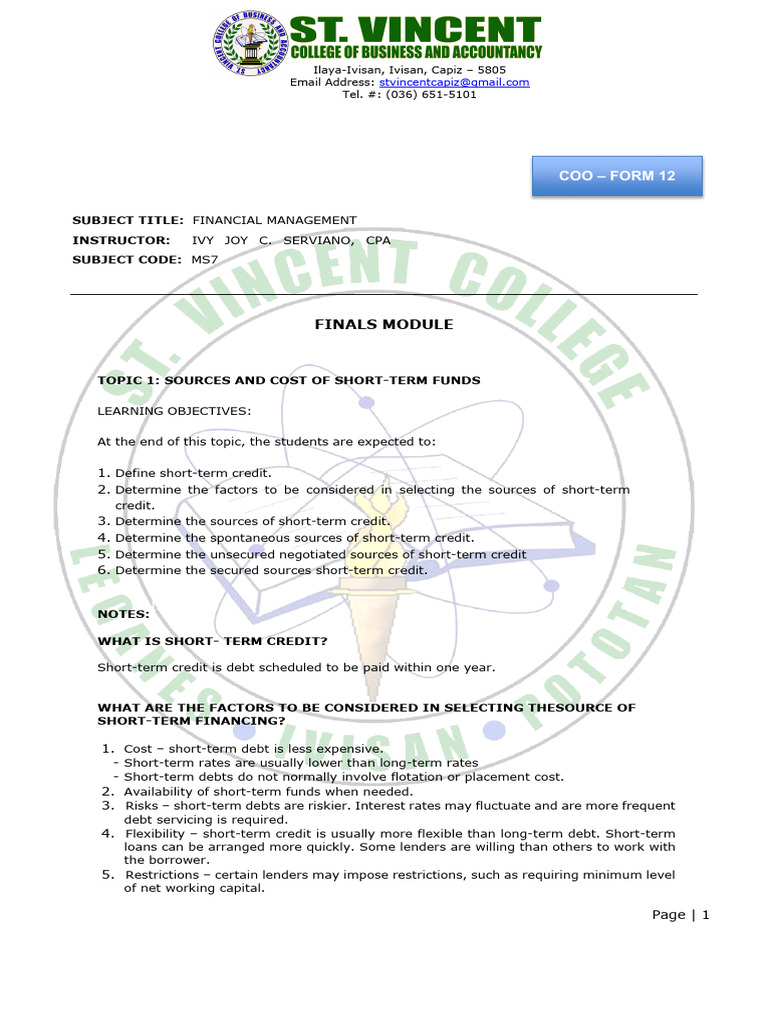 Serviano-Ms7-Finals Module-Ivisan-Bsa3-A&b | PDF | Cost Of Capital ...