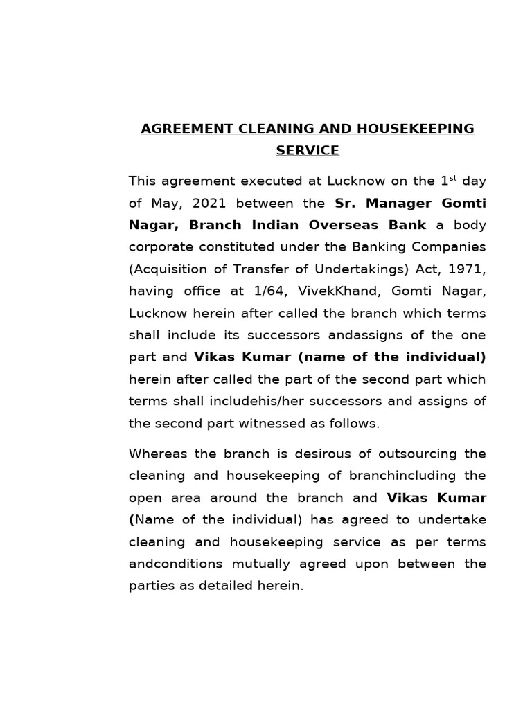 Agreement Cleaníng and Housekeeping Service | PDF