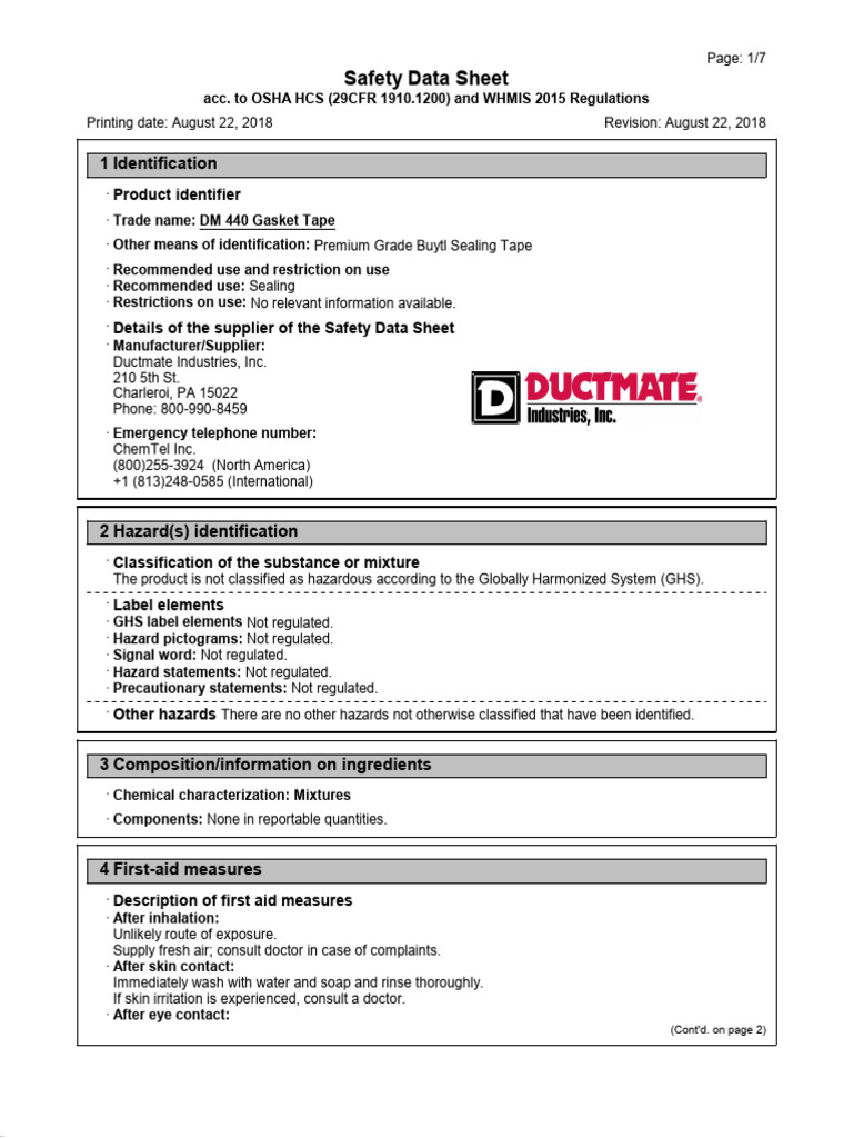 DM_440_Gasket_Tape_-_NA | PDF | Safety | Occupational Safety And Health